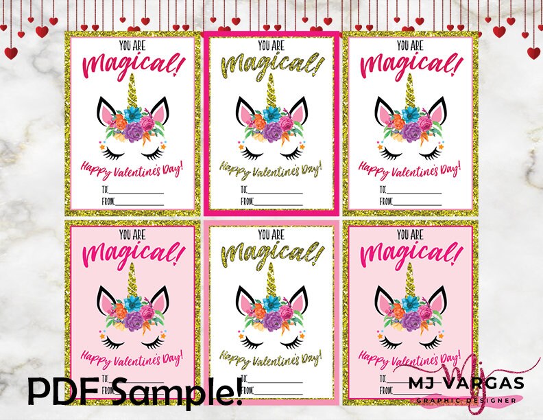 Unicorn Valentines Day Cards Printable Unicorn Cards Gold - Etsy