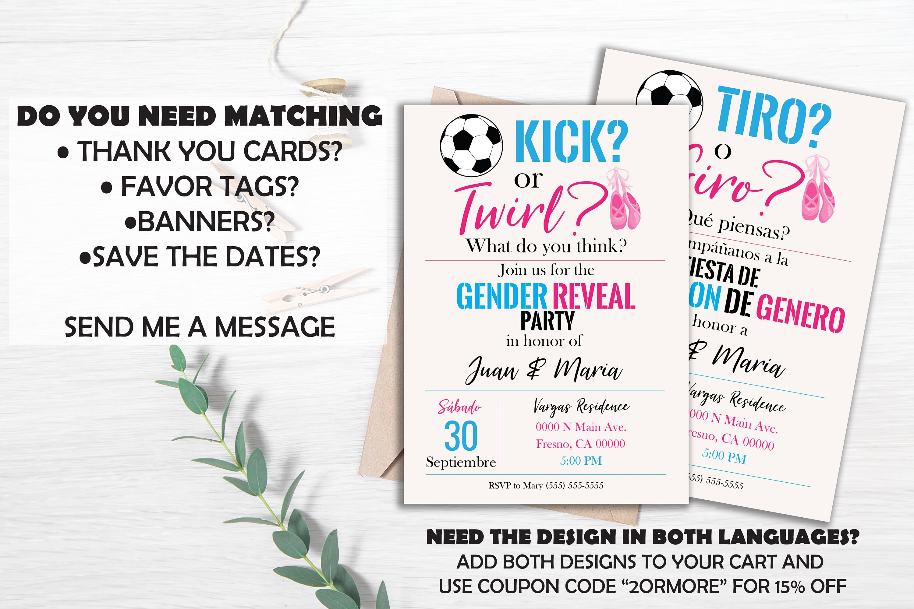 Kick or Twirl Gender Reveal Edit & Print ENGLISH Templet - Etsy