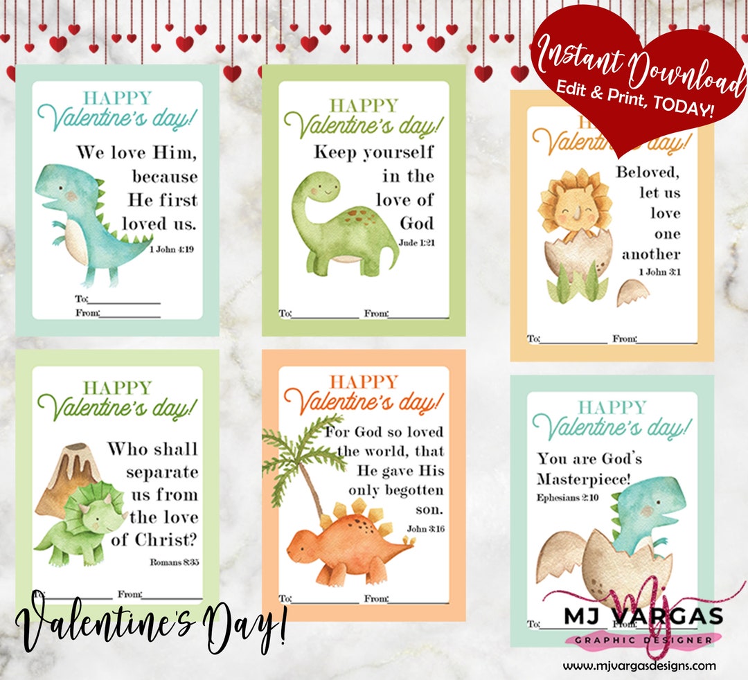 Dinosaur Christian Valentines Day Cards Printable | Bible Verses ...