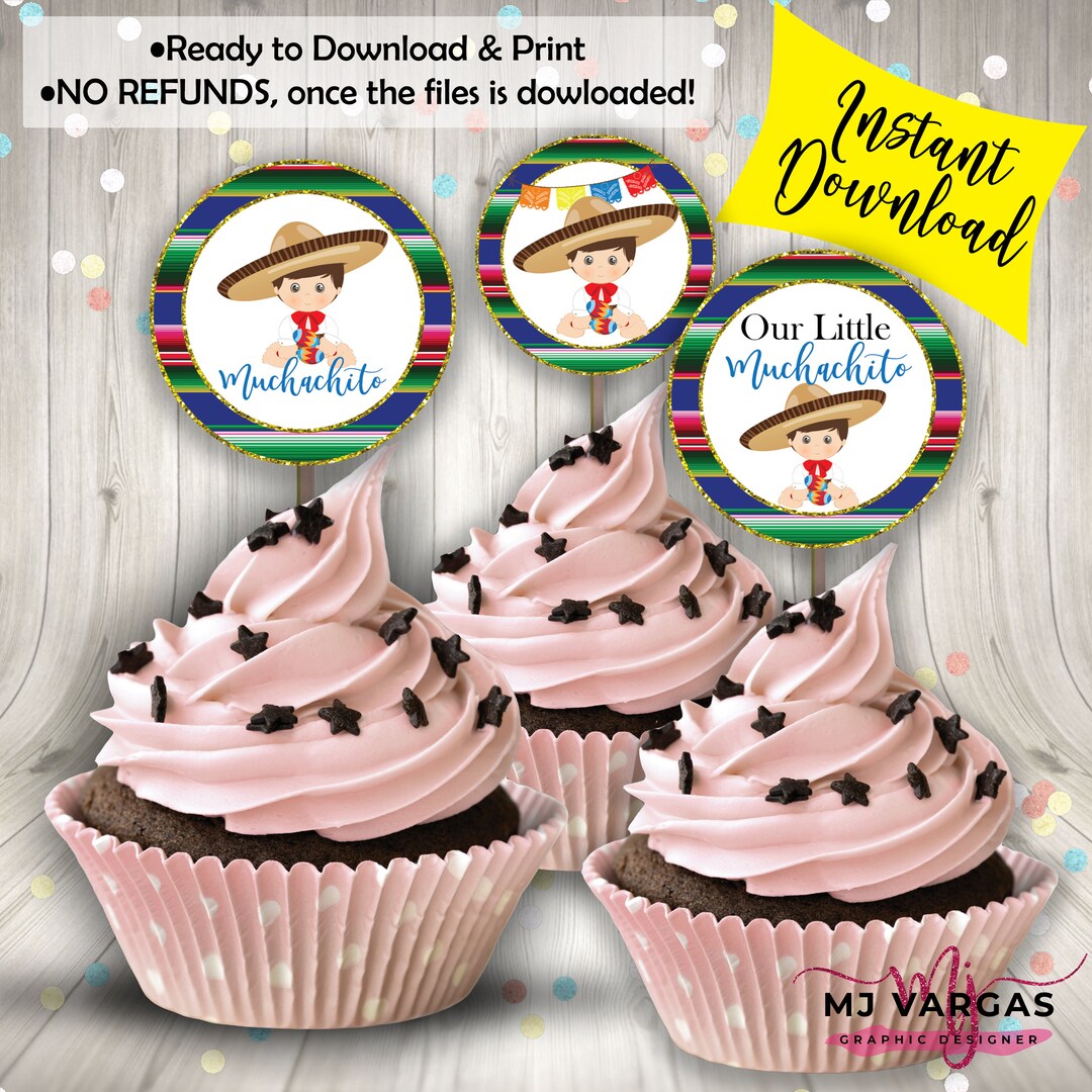 Little Muchachito Baby Shower Bundle Cupcake Topper Bundle 2in ...