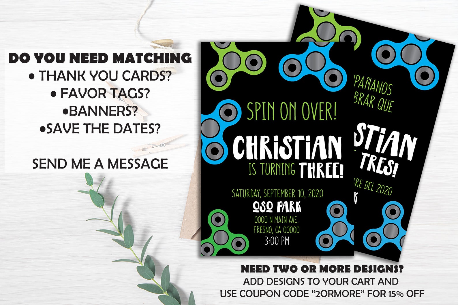 Fidget Spinner Birthday Printable Invitation ENGLISH | Etsy