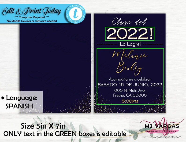 Class of 2022 Invite Graduation Party SPANISH Navy Bue and - Etsy