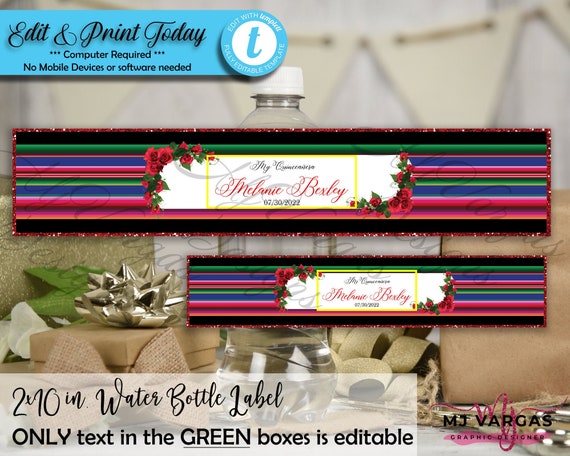 Red Mexican Theme Birthday Water Bottle Lable 10x2in Water | Etsy