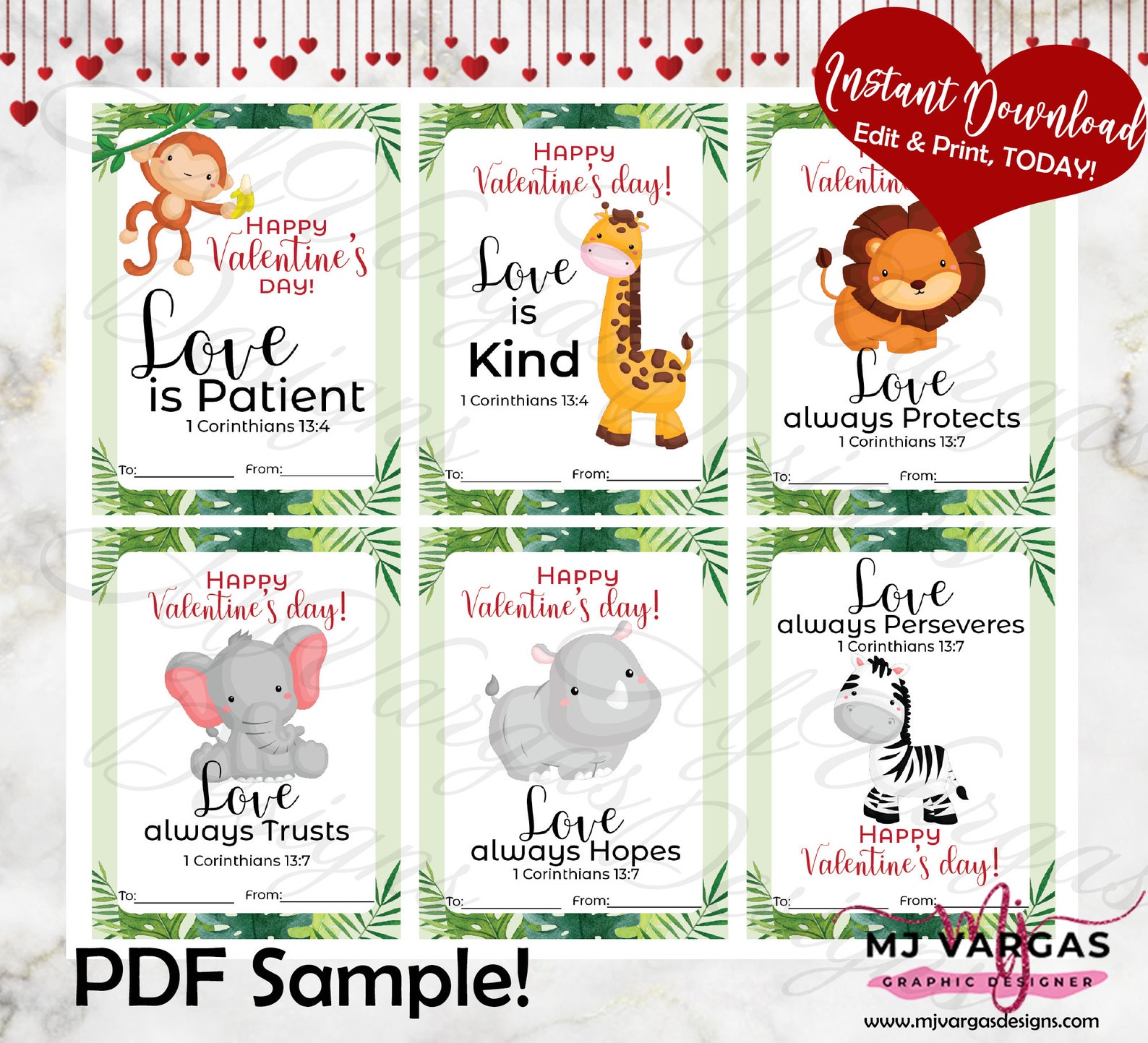 Love is Valentines Day Cards Printable | Jungle Valentine's Day Cards ...