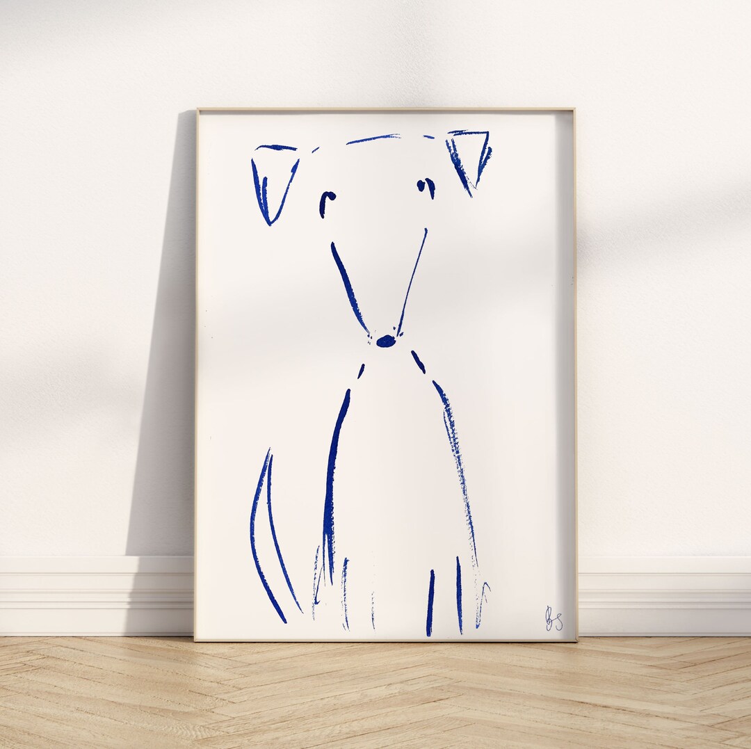 Blue Dog Line Drawing Print Whippet Greyhound - Etsy