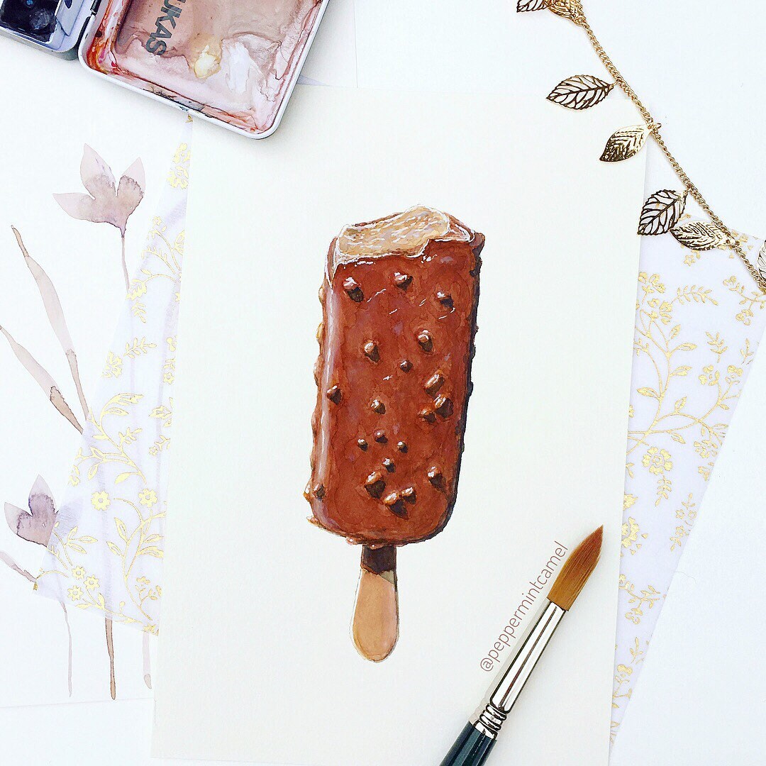 Ice Cream Art Print, Chocolate Ice Cream Popsicle, Watercolor Ice Cream ...