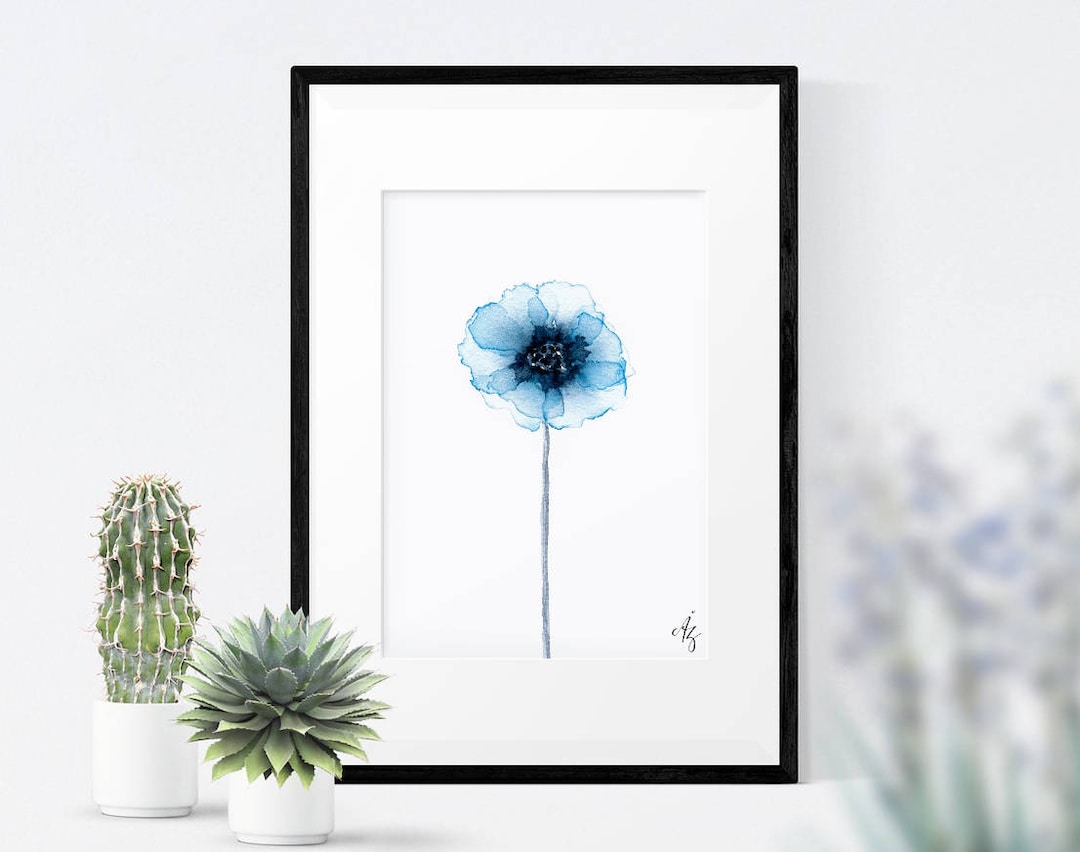 Blue Watercolor Flower, Poppy, Poppy Art, Blue Poppy, Blue Flower ...