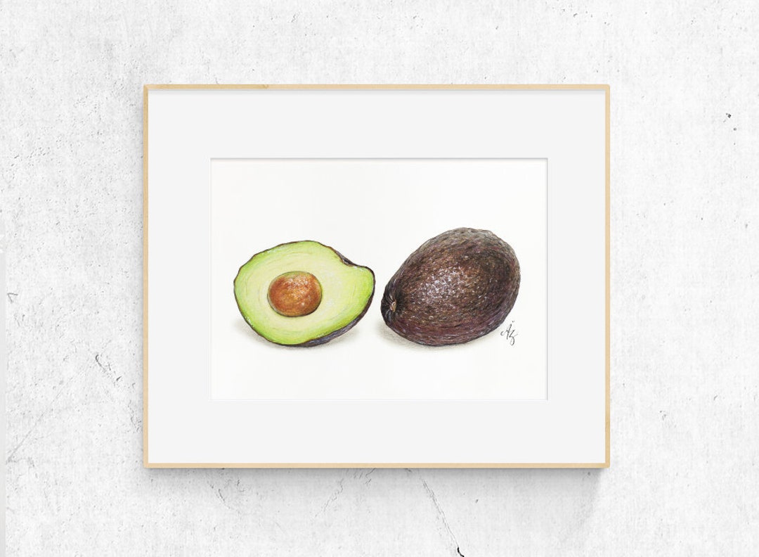 Avocado Art Print, Avocado, Realistic Art, Wall Decor, Kitchen Art ...