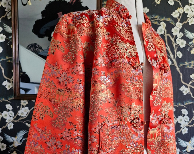 Vintage Chinese Silk Brocade Robe-1940s to 1950s Peony Brocade Robe ...