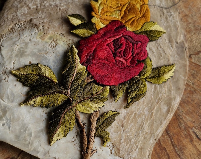 Vintage Silk Embroidery Applique-1930s Silk Embroidery Floral Motif-art ...