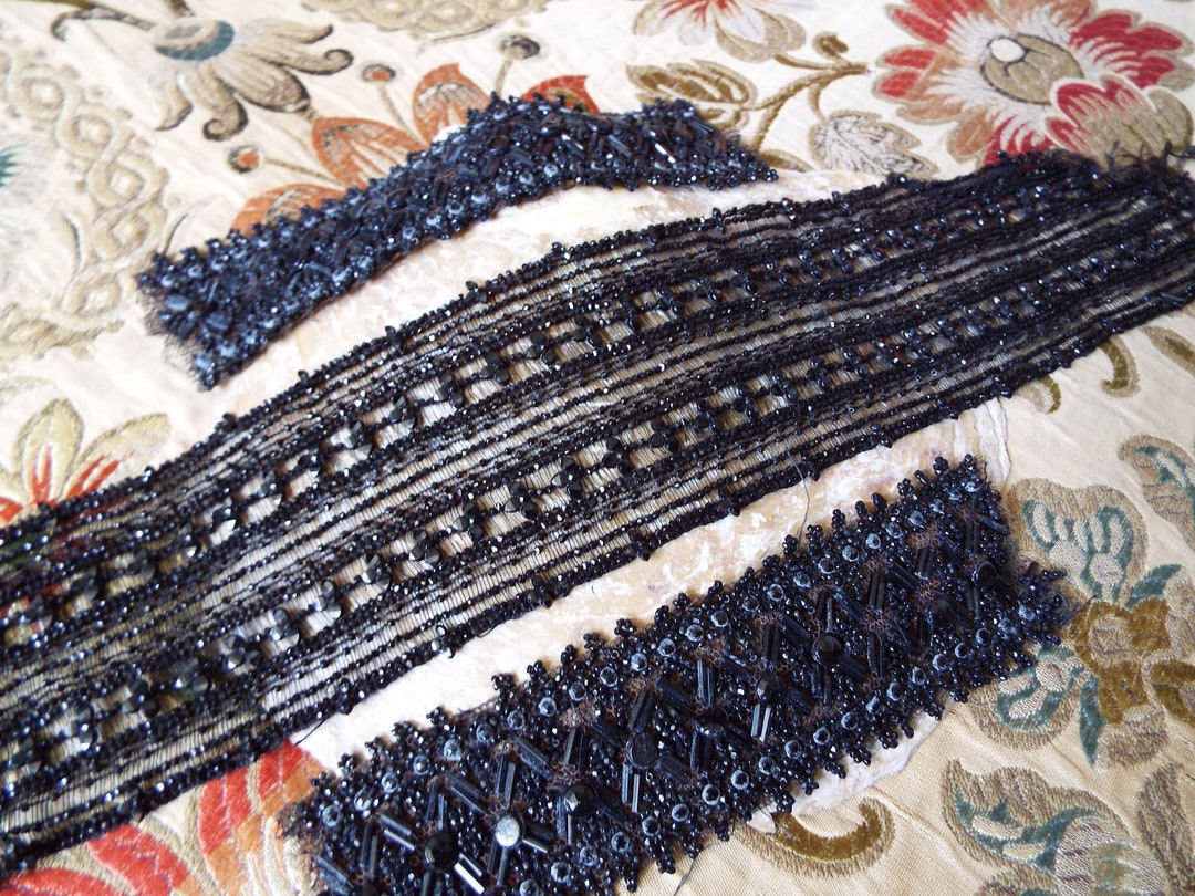 Antique French Jet Beadwork Trims~victorian French Jet Beadwork Panels ...