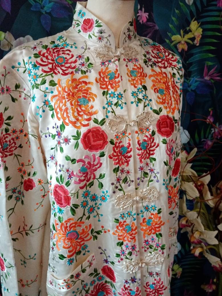 Antique Hand Embroidered Silk Jacket-1920s Pure Silk - Etsy
