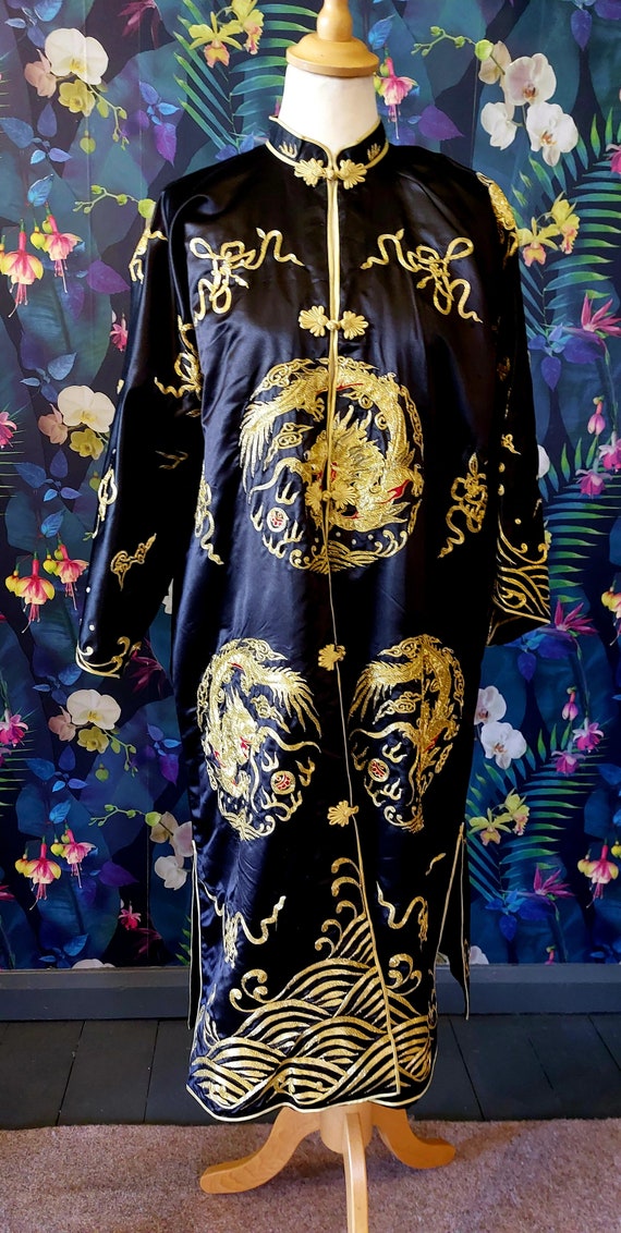 Vintage Chinese Gold Thread Robe-Art Deco Gold Embroi… - Gem