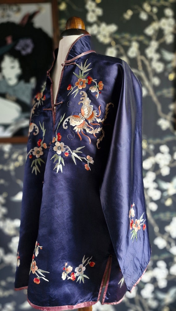 Vintage Chinese Silk Kimono Jacket-1940s Chinese Hand… - Gem
