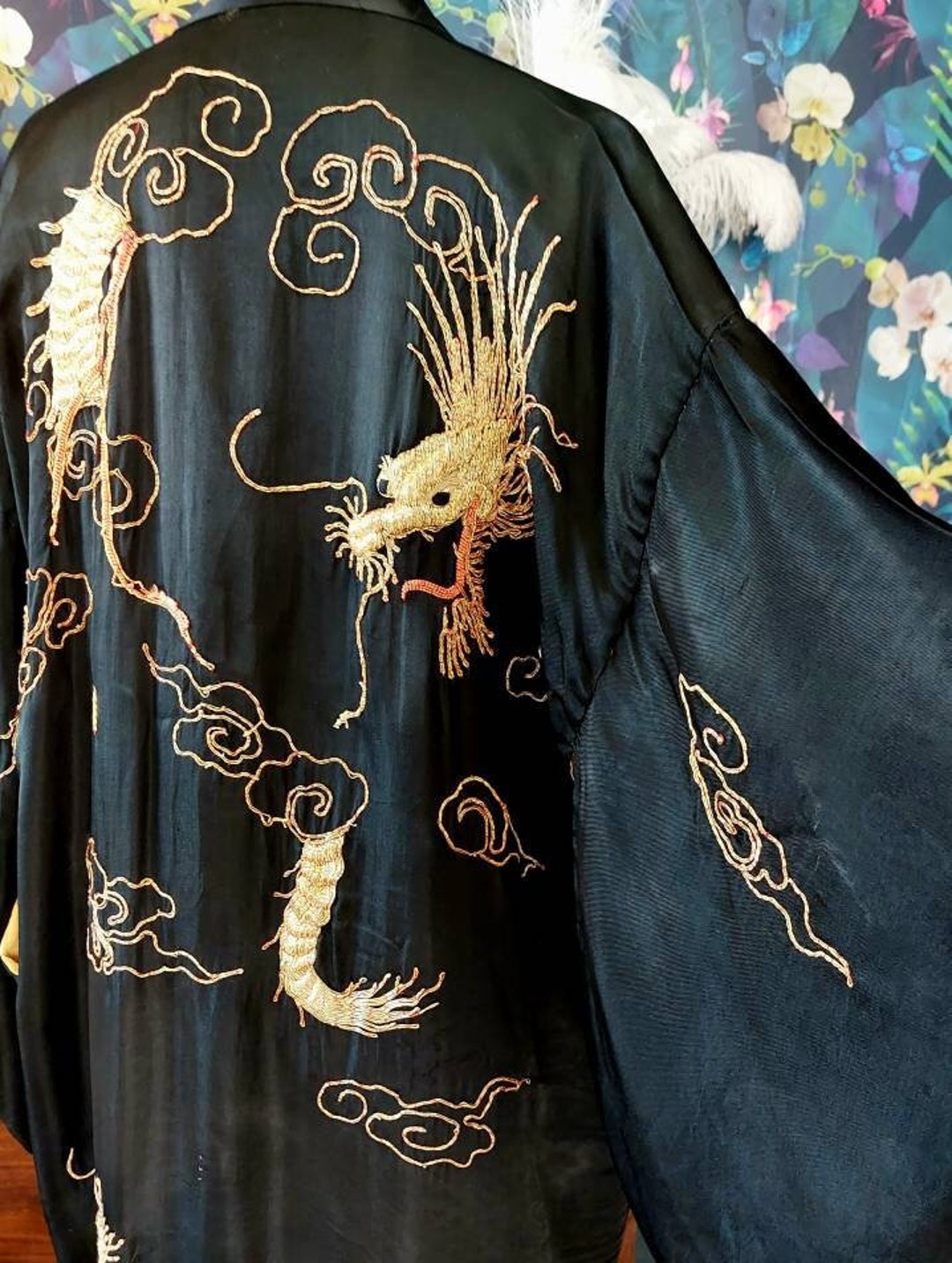 Vintage Goldwork Dragon Kimono Robe-1930s Embroidered Dragon Kimono-art ...