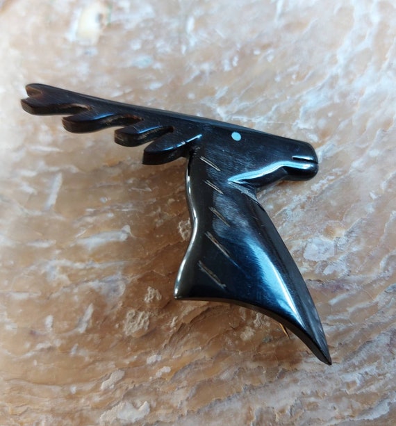 Vintage Stag Brooch- Art Deco Carved Horn Brooch- 193… - Gem