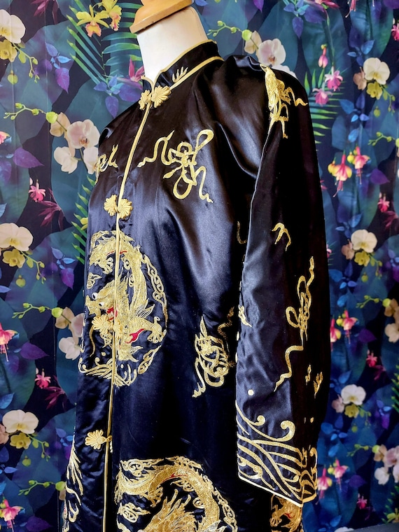 Vintage Chinese Gold Thread Robe-Art Deco Gold Embroi… - Gem