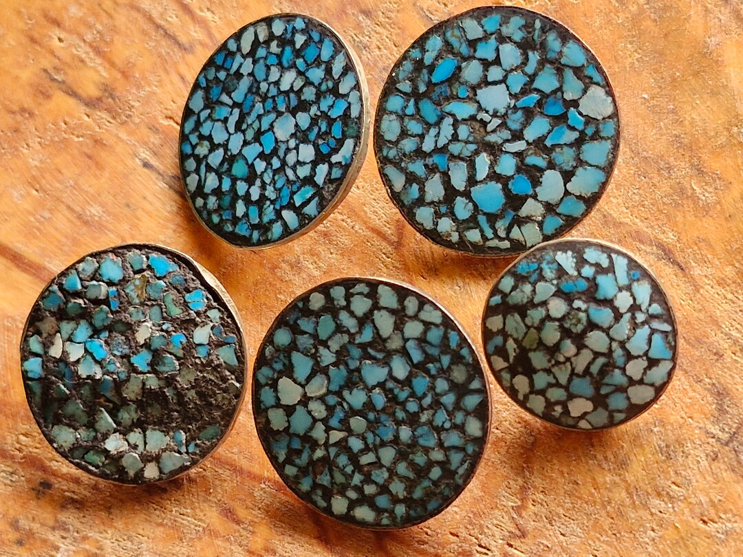 Vintage Inlaid Turquoise Buttons~vintage Indian Turquoise Mosaic ...