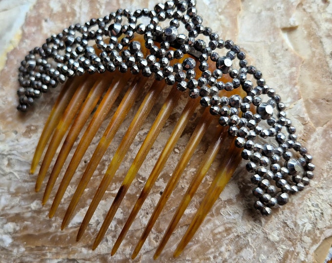 Antique Cut Steel Hinged Tiara Comb-1800s Georgian, Victorian Cut Steel ...