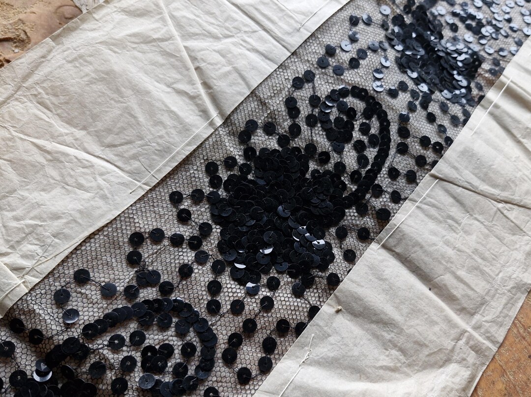 Antique Sequin on Tulle Dress Panel-1920s French Sequinned Tulle Panel ...