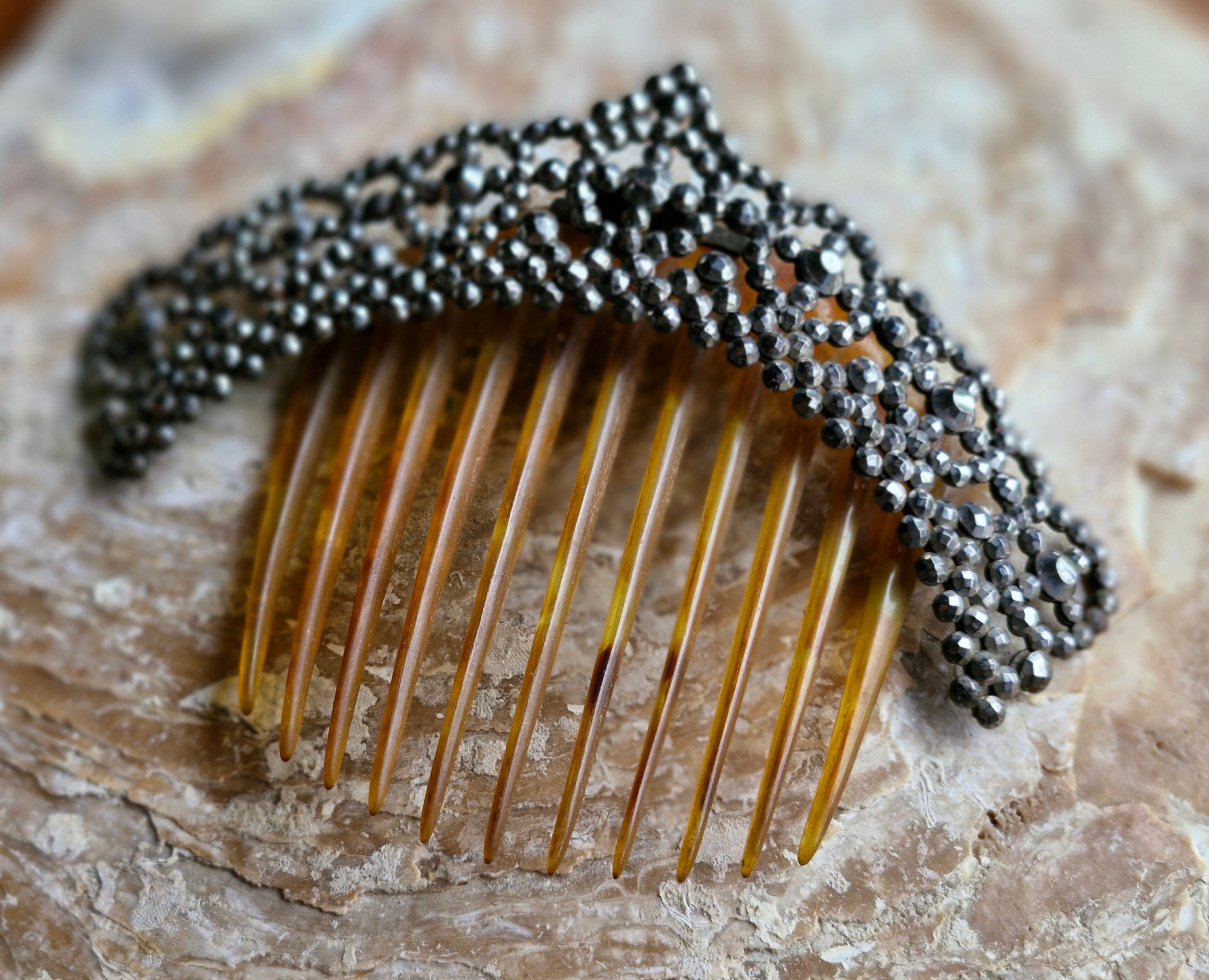 Antique Cut Steel Hinged Tiara Comb-1800s Georgian, Victorian Cut Steel ...