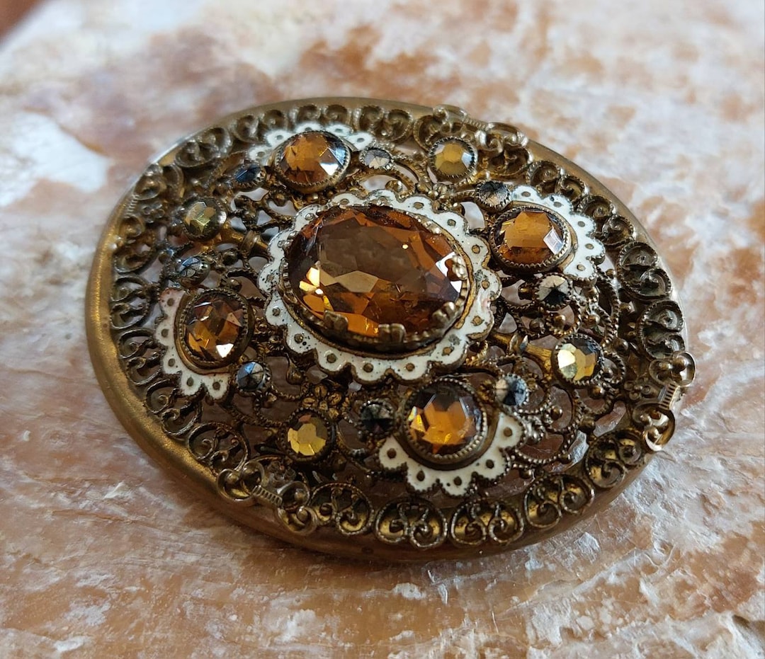 Vintage Neiger Brooch-1930s Czech Brooch-art Deco Neiger Enamel, Topaz ...