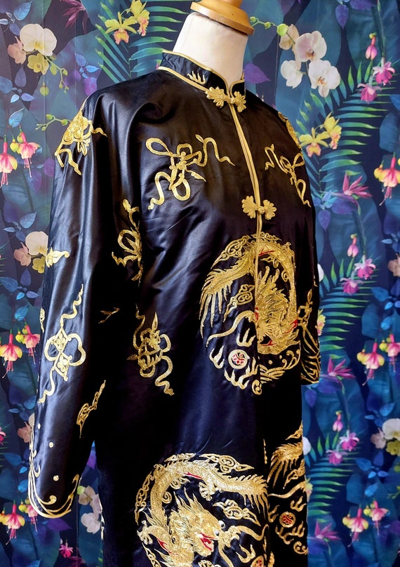 Vintage Chinese Gold Thread Robe-Art Deco Gold Embroi… - Gem