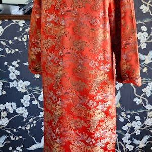 Vintage Chinese Silk Brocade Robe-1940s to 1950s Peony Brocade Robe ...
