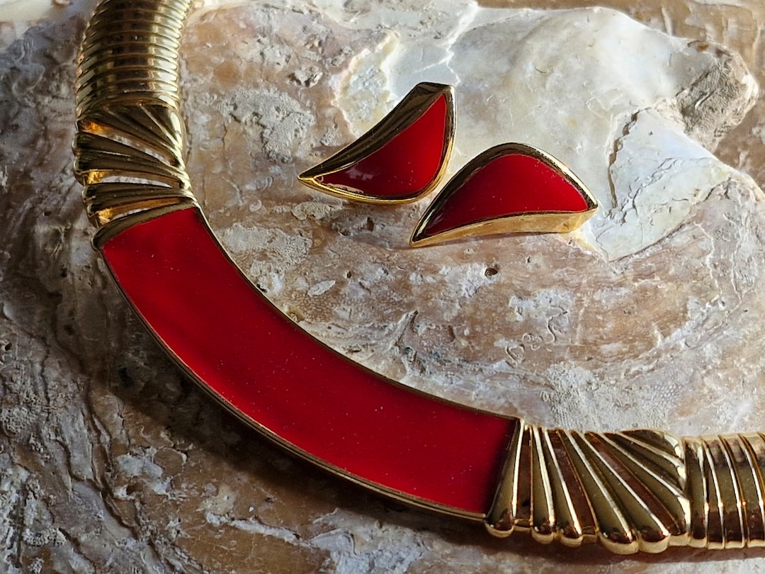 Vintage Monet Enamel Jewellery Set-1980s Monet Signed Collar Necklace ...