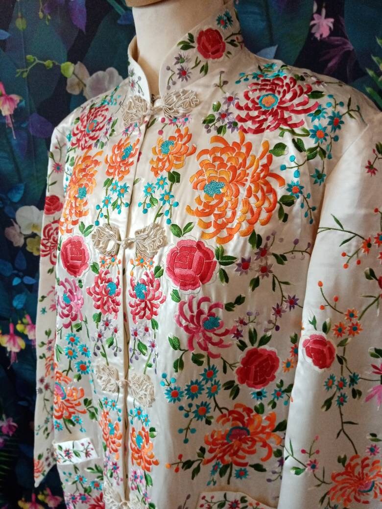 Antique Hand Embroidered Silk Jacket-1920s Pure Silk Jacket~1920s ...