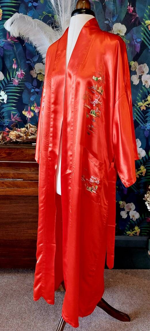 Vintage Chinese Embroidered Kimono Robe-1930s Rayon Silk | Etsy