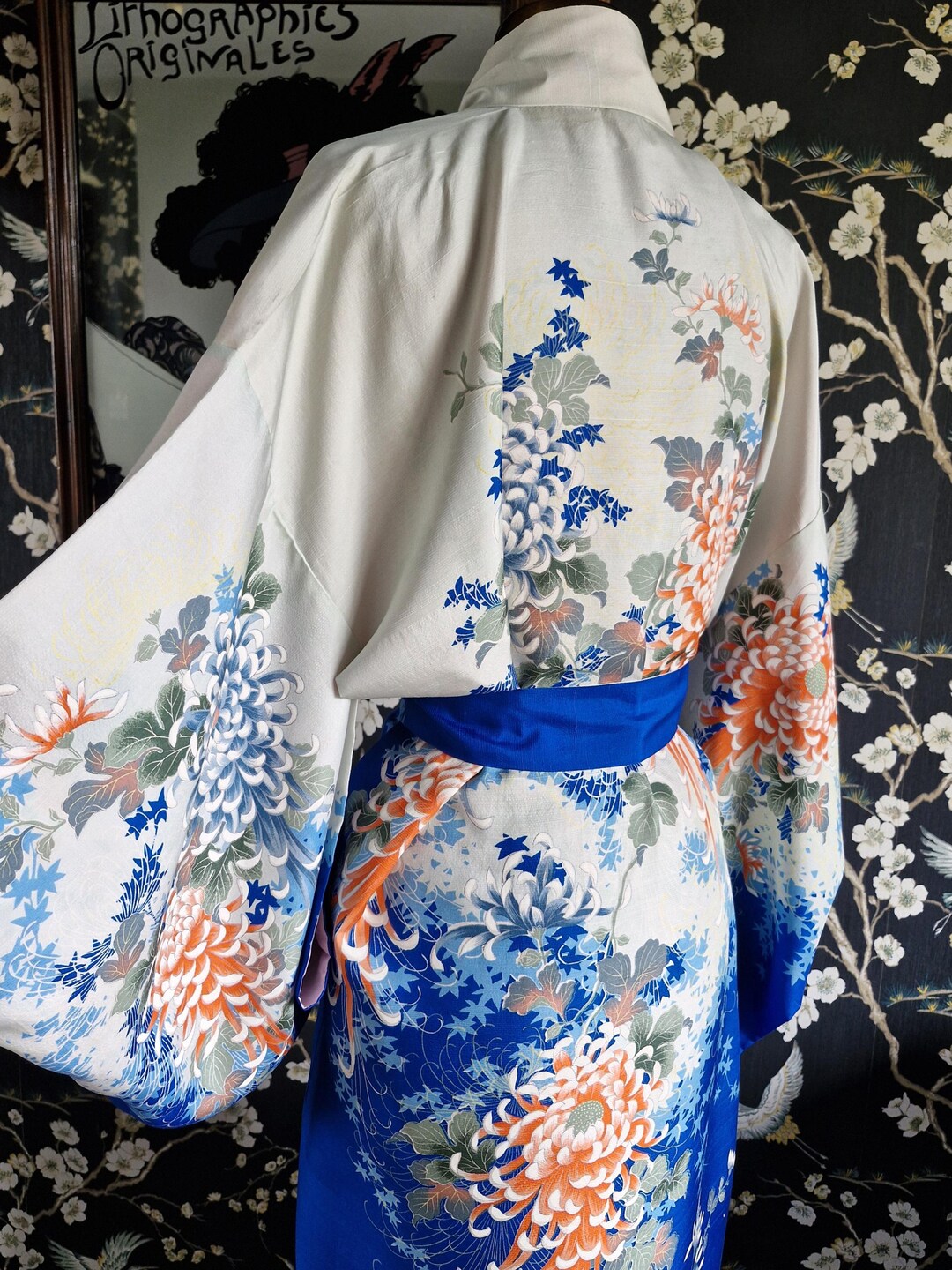 Vintage Japanese Silk Kimono-1970s Reversible Japanese Silk Kimono-art Deco Style Chrysanthemum ...