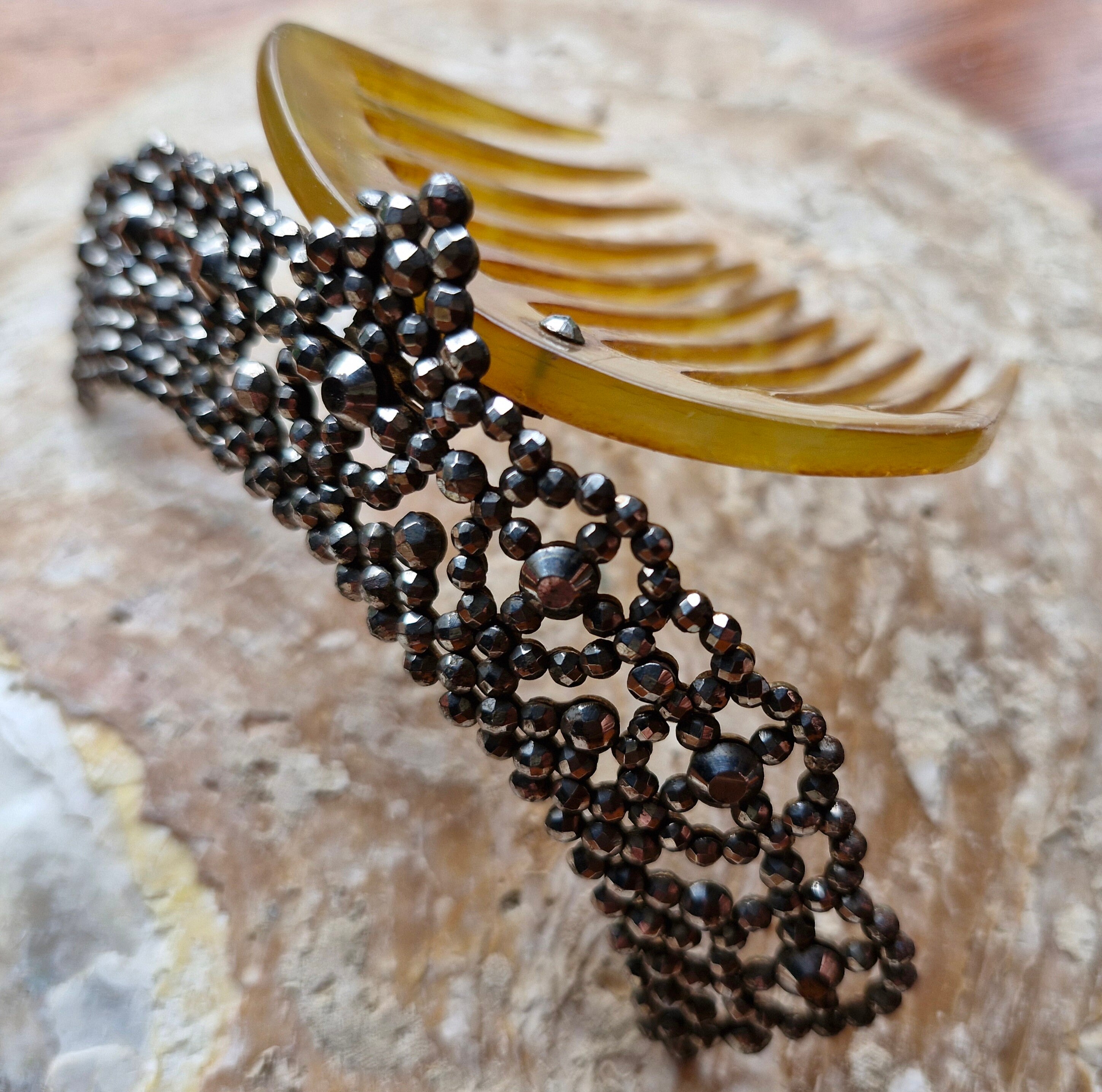 Antique Cut Steel Hinged Tiara Comb-1800s Georgian, Victorian Cut Steel ...