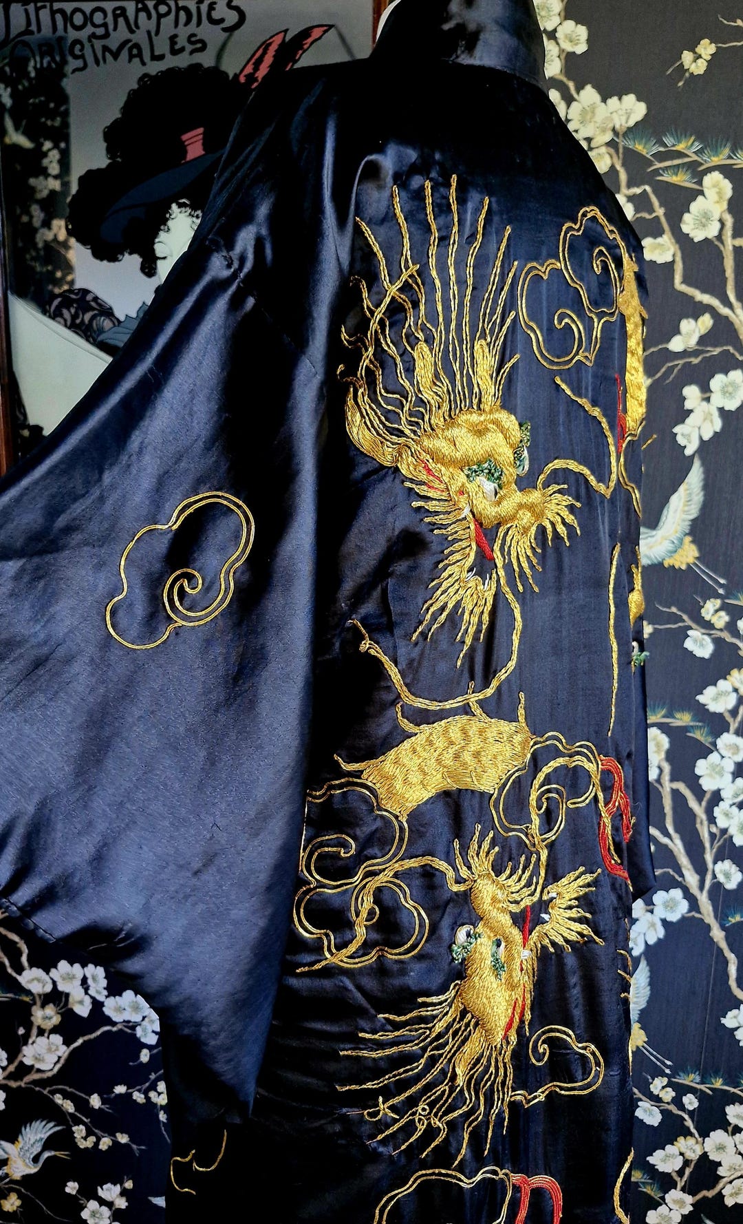 Vintage Goldwork Dragon Kimono Robe-art Deco Japanese Goldwork Robe ...