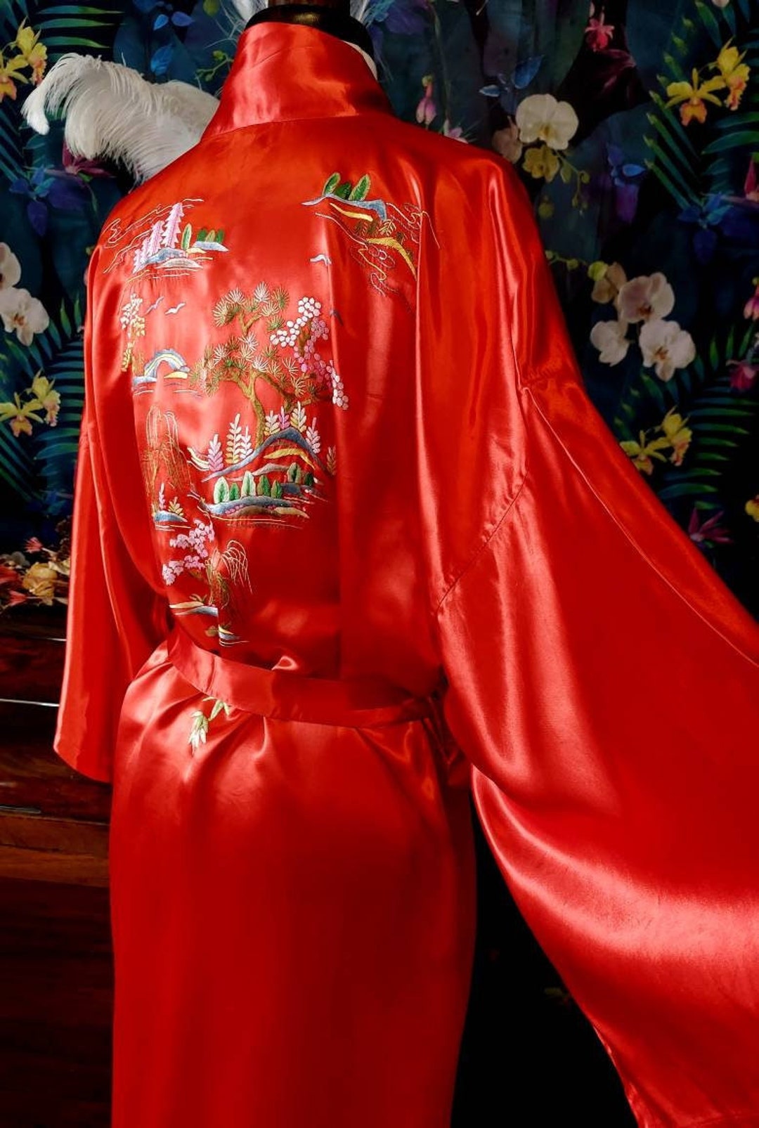 Vintage Chinese Embroidered Kimono Robe-1930s Rayon Silk Embroidered ...