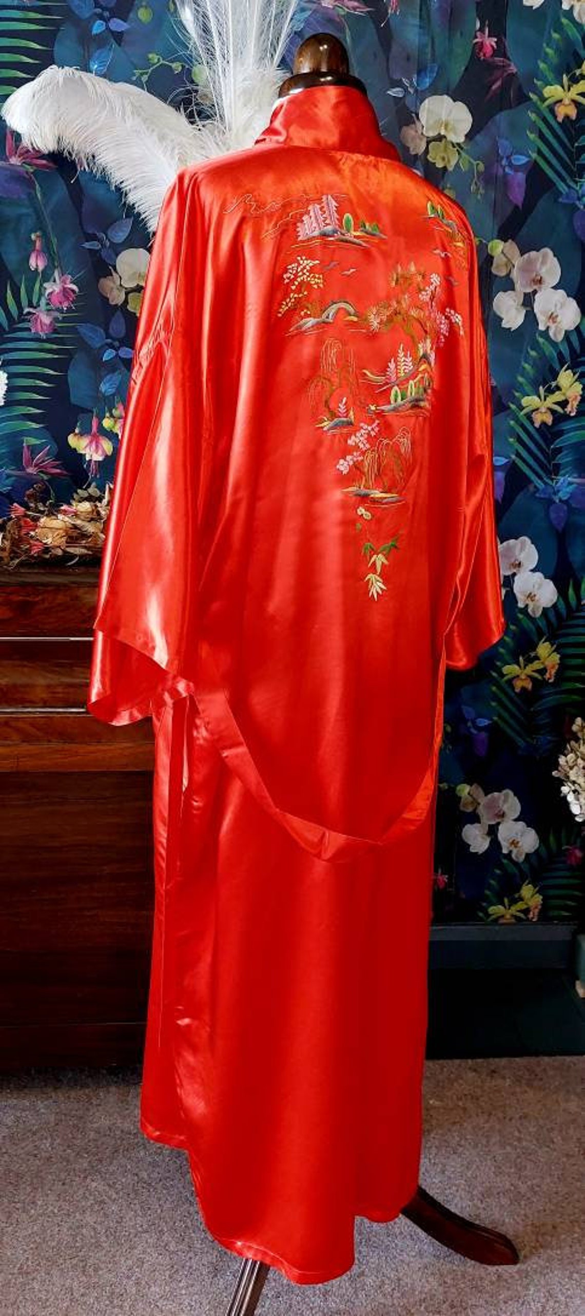 Vintage Chinese Embroidered Kimono Robe-1930s Rayon Silk | Etsy