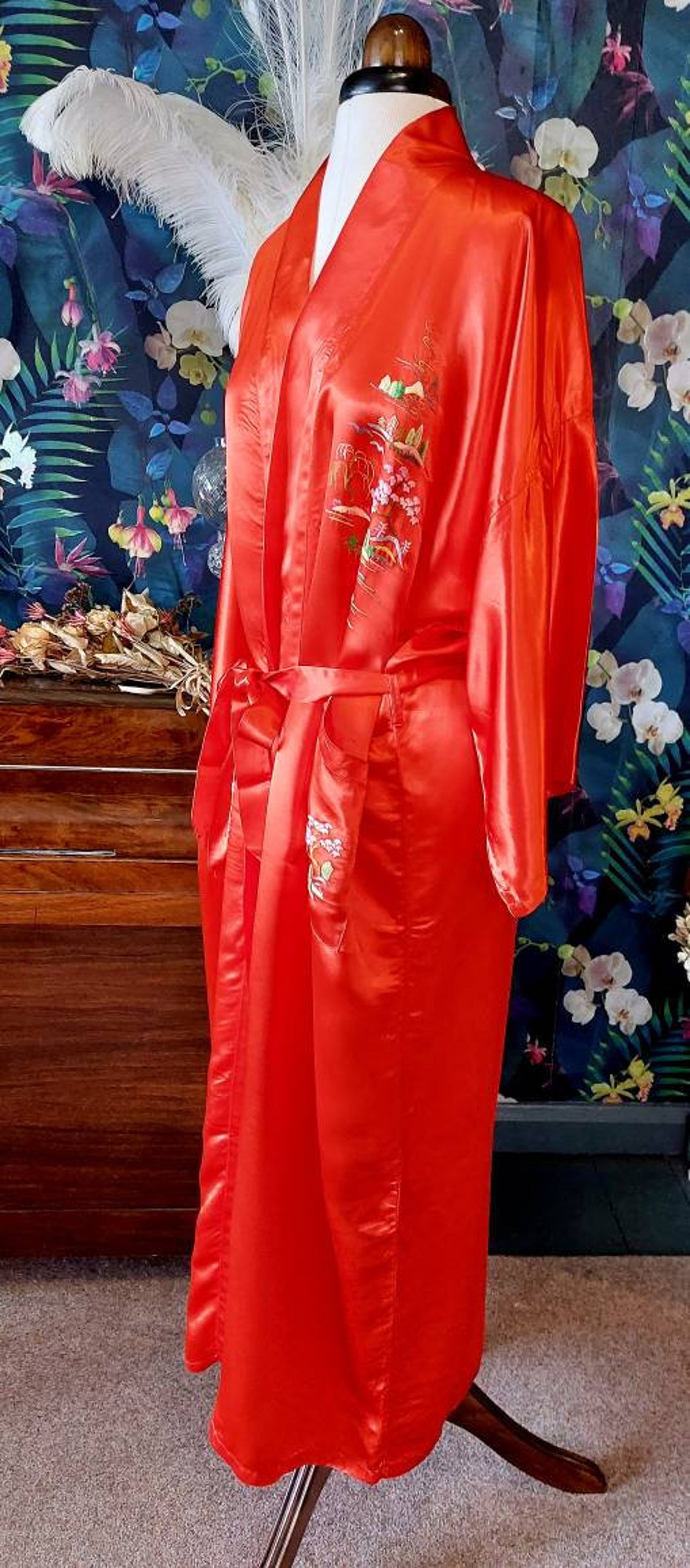 Vintage Chinese Embroidered Kimono Robe-1930s Rayon Silk | Etsy