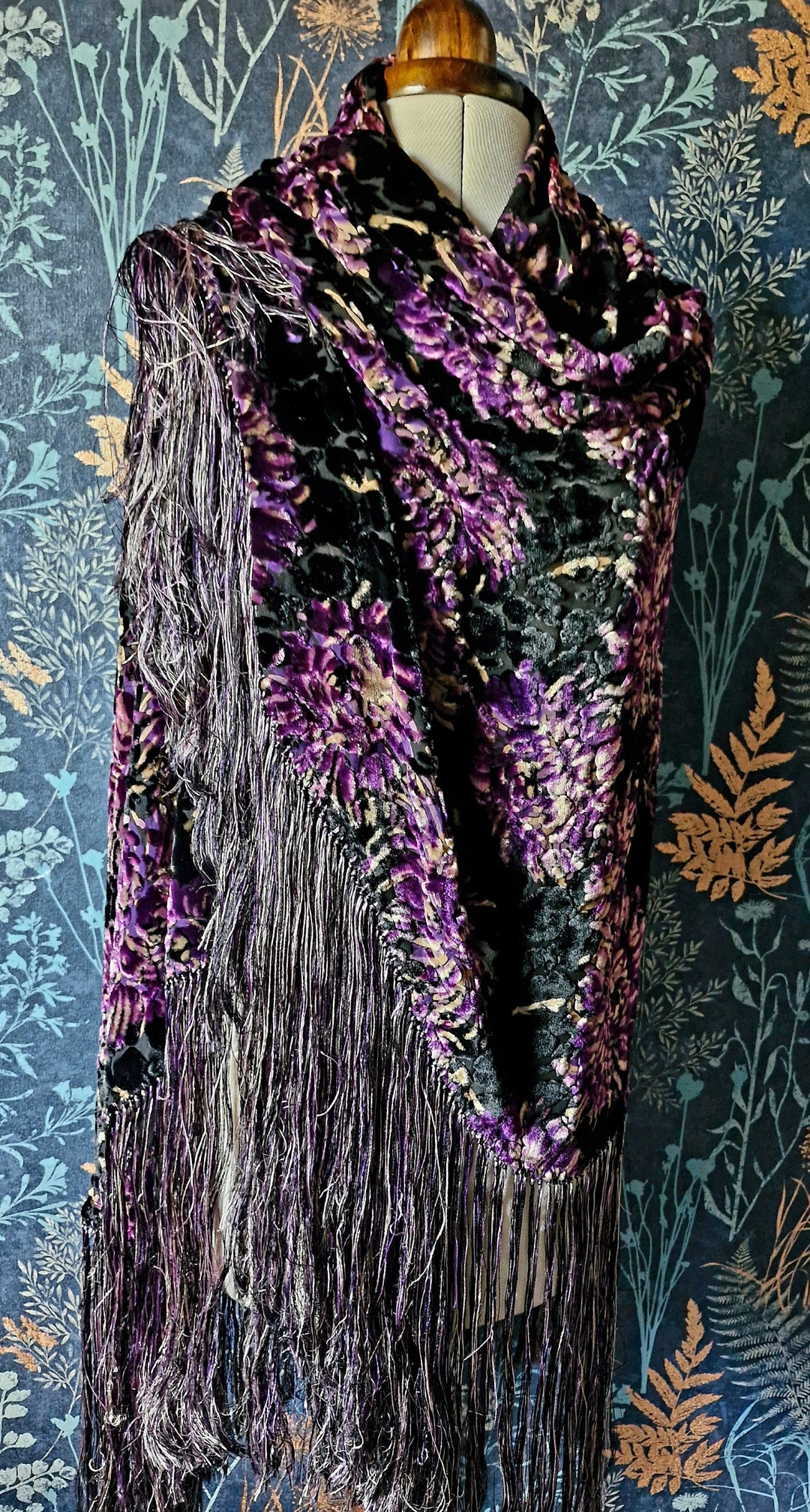 Vintage Devore Fringed Shawl-1930s Burnout Velvet Shawl-art Deco Devore ...