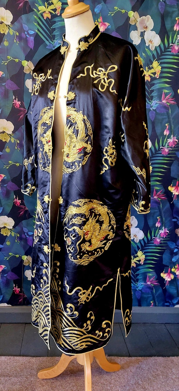 Vintage Chinese Gold Thread Robe-Art Deco Gold Embroi… - Gem