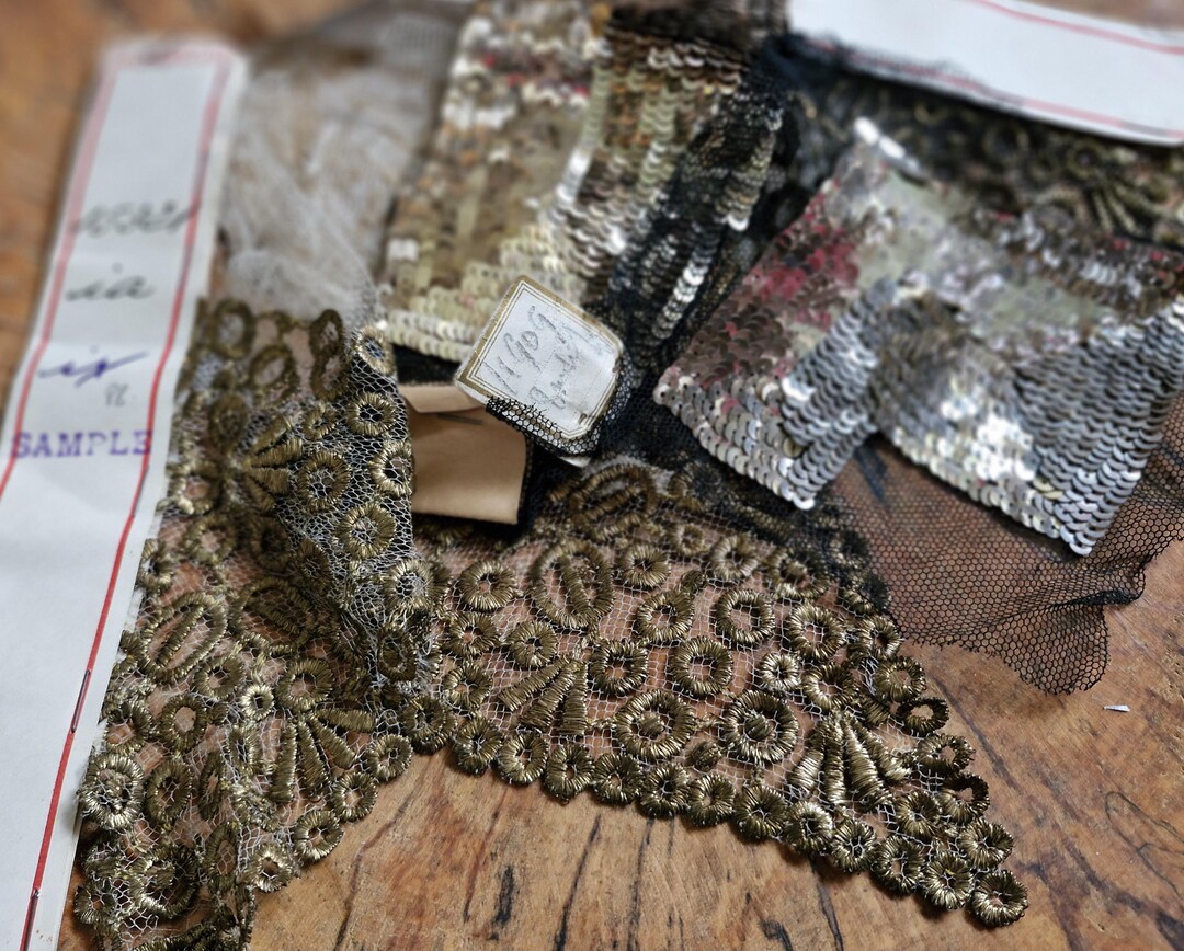 Antique Metallic Lace and Sequin Samples-1920s Metallic Lace Dress Trim ...