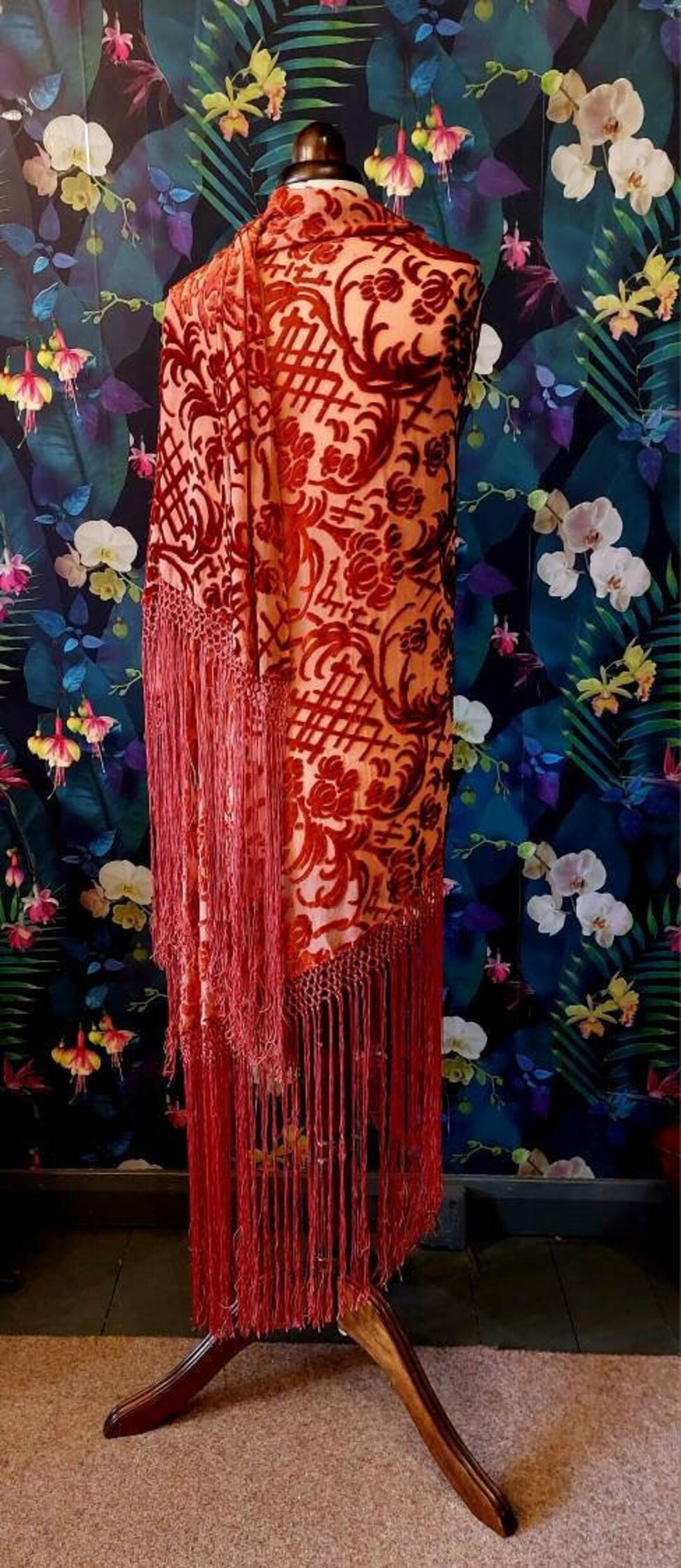 Vintage Devore Fringed Shawl-1930s Burnout Velvet Shawl-art Deco Devore ...