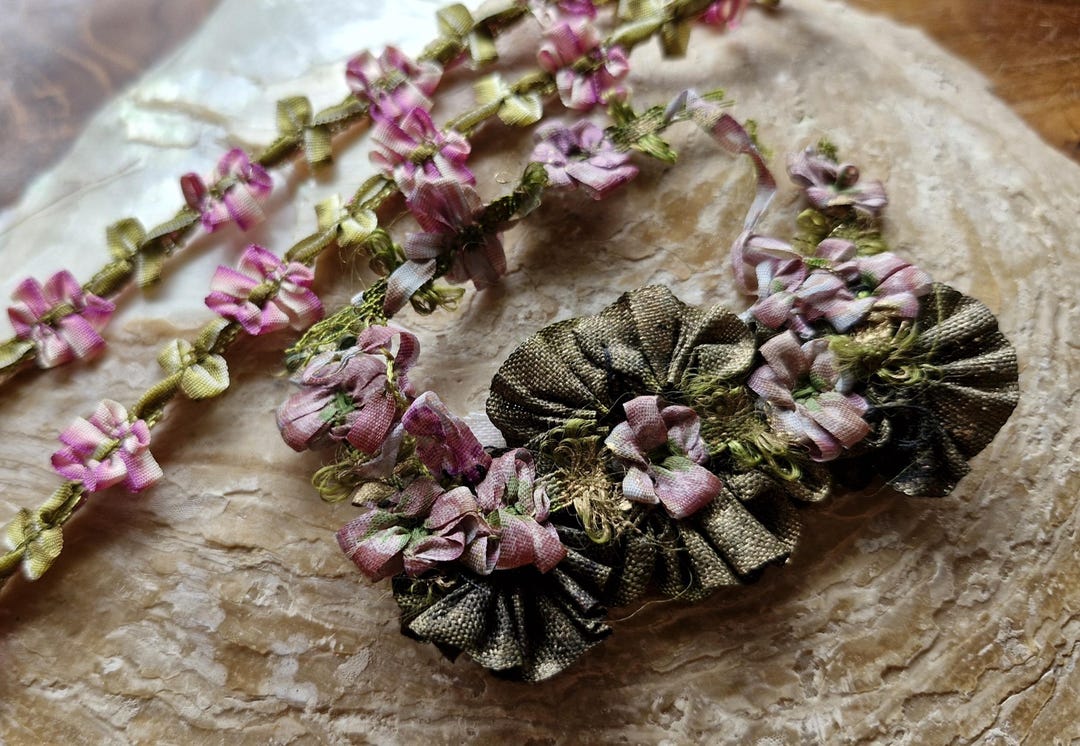 Antique Silk Ribbonwork Applique-1920s Lame Ribbonwork Applique-vintage ...