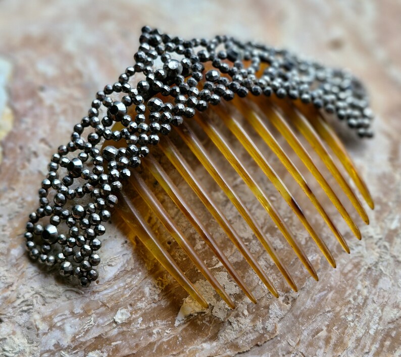 Antique Cut Steel Hinged Tiara Comb-1800s Georgian, Victorian Cut Steel ...