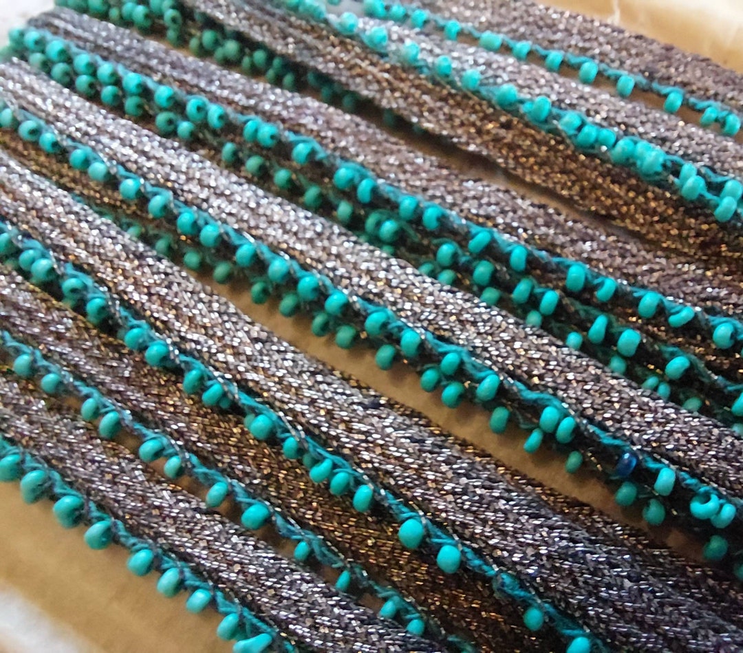 Antique Beaded Metallic Trim-1920s Lame Edging Trim With Seed Beads ...