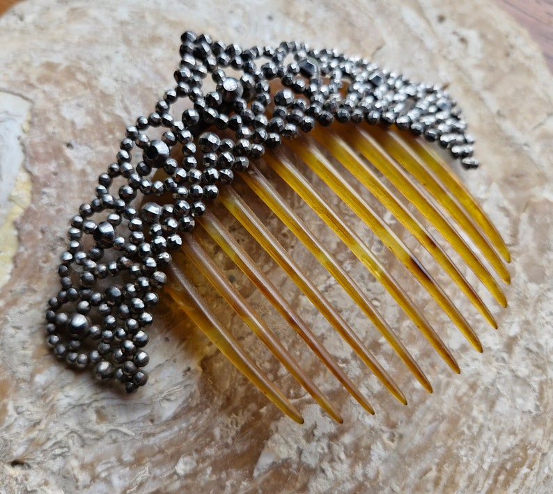 Antique Cut Steel Hinged Tiara Comb-1800s Georgian, Victorian Cut Steel ...