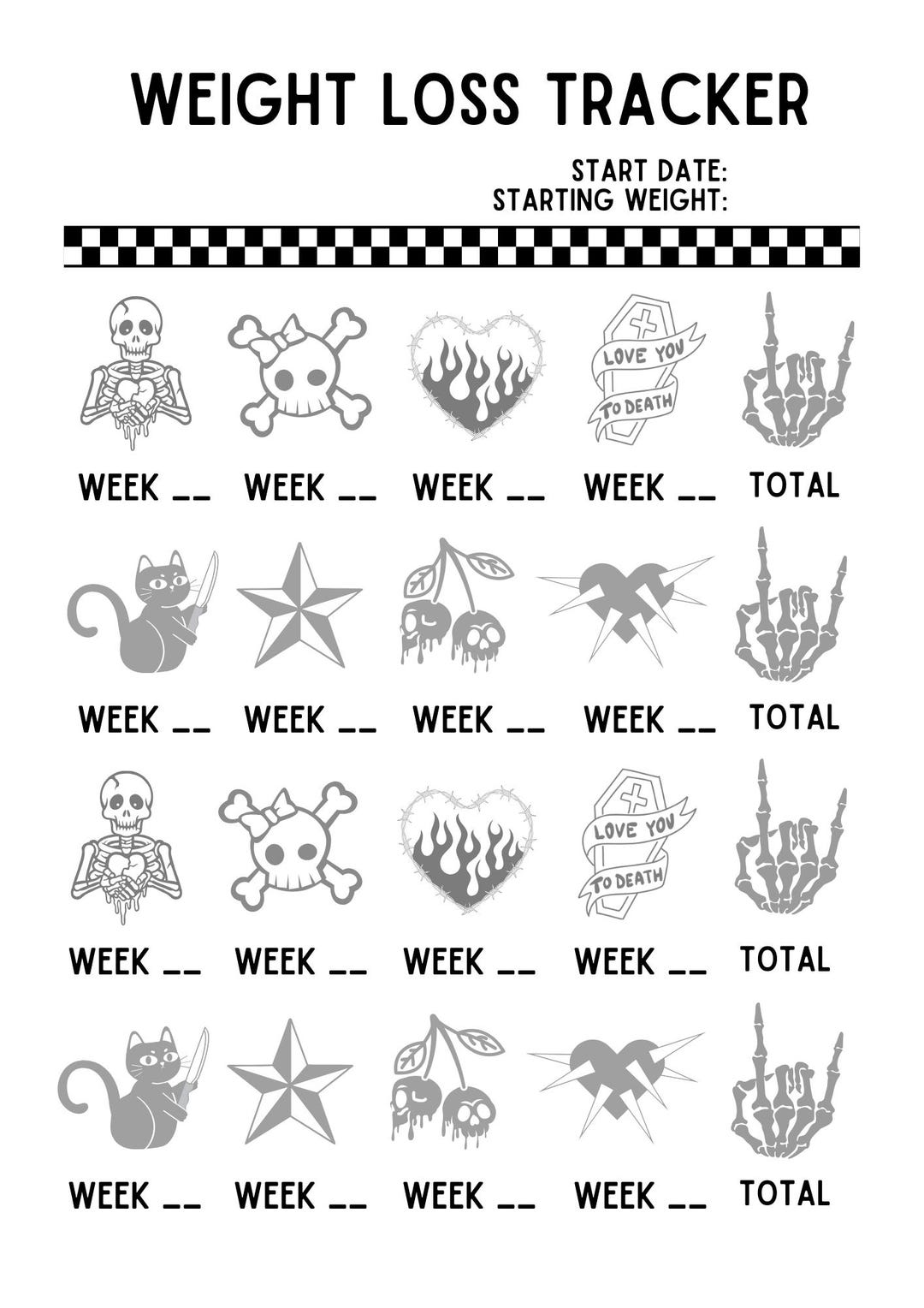 Emo Weight Loss Tracker Printable | Digital Download Planner PDF | Goth ...
