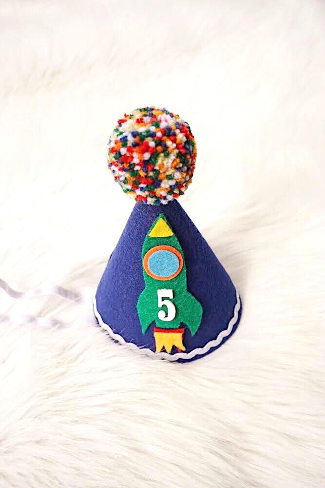Outer Space Birthday Party Hat, Outer Space Baby Birthday, Rocket Ship ...