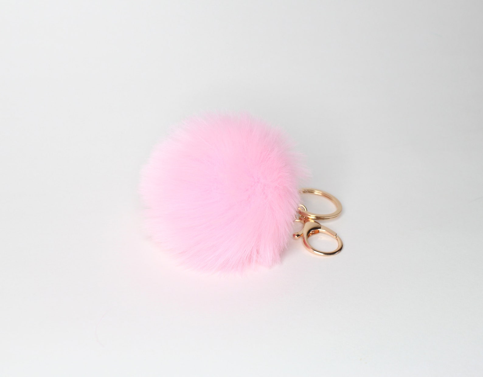 Faux Fur Pink Pom Pom Keychain - Etsy