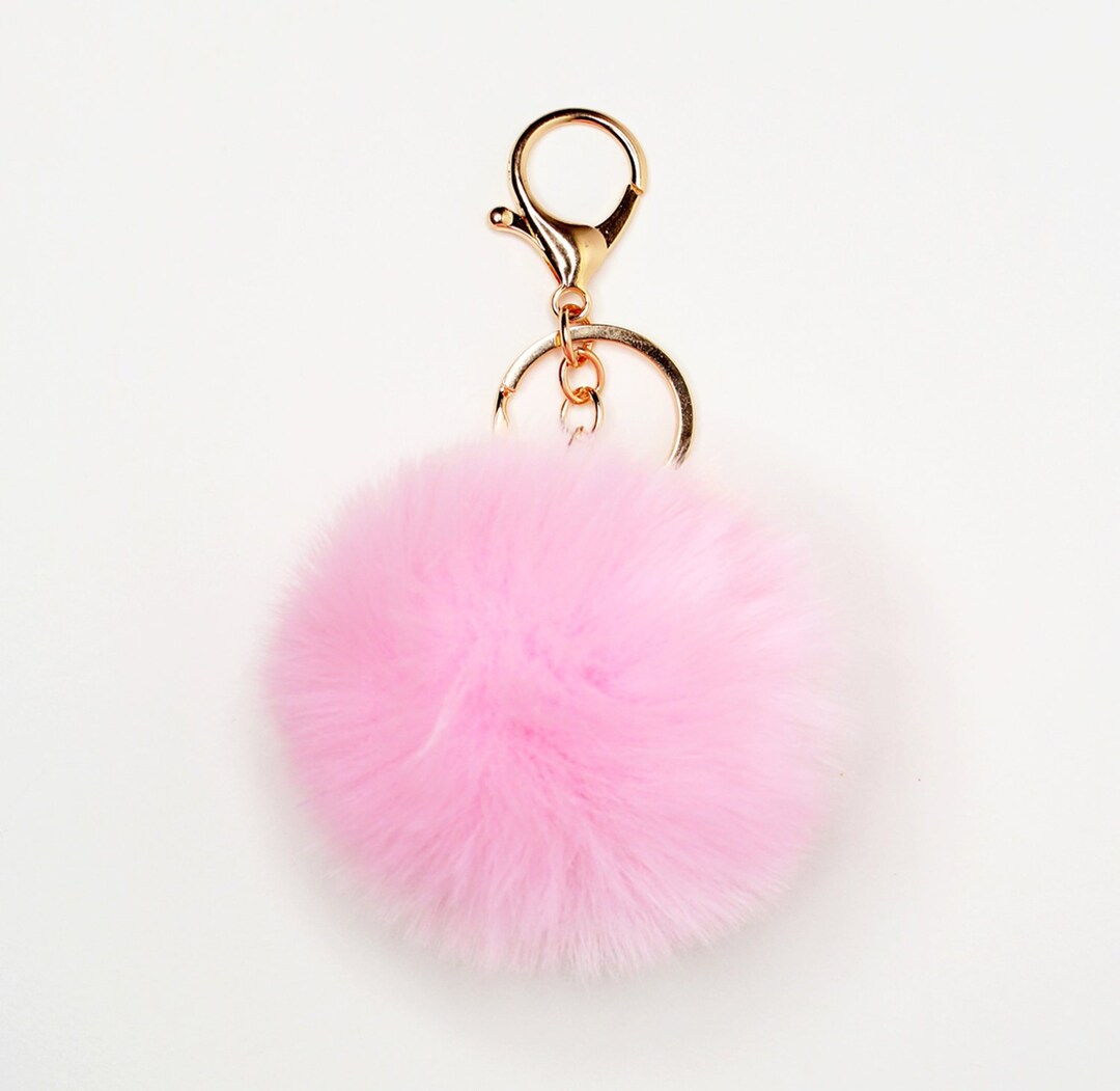 Faux Fur Pink Pom Pom Keychain - Etsy