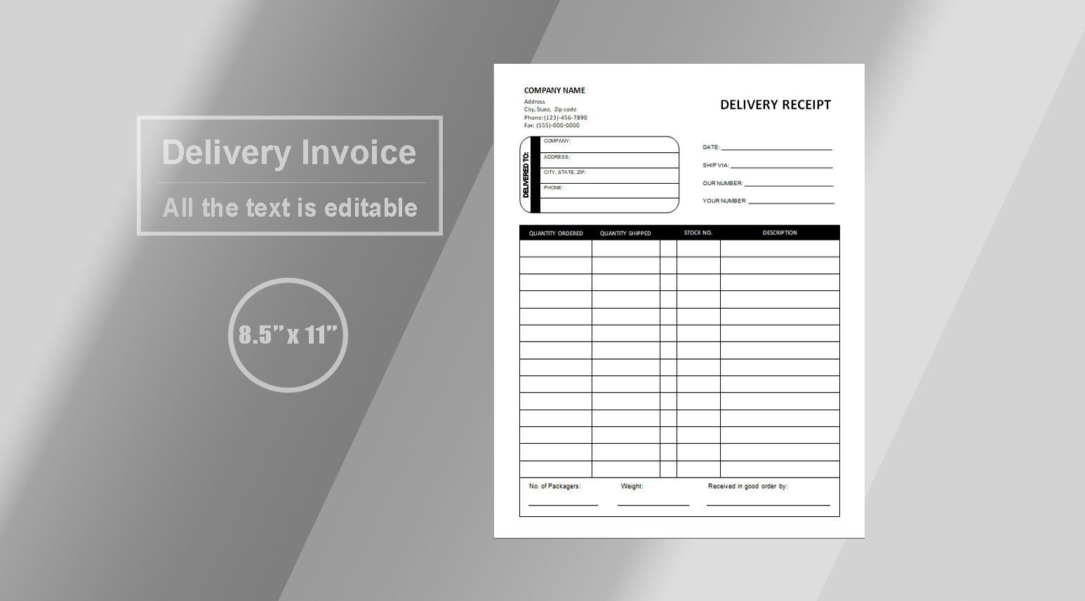 Delivery invoice Delivery Receipt Printable Instant | Etsy